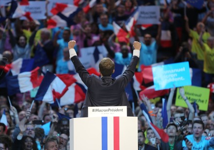 Emmanuel Macron Campaign Meeting - Paris, France - 18 Apr 2017 Stock ...