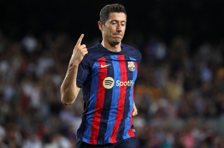 Robert Lewandowski Goal Celebration During Match Editorial Stock Photo ...