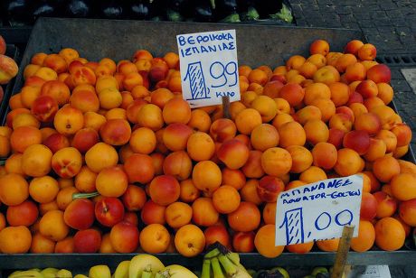 Peaches On Market Stall Athens Greece Editorial Stock Photo - Stock ...