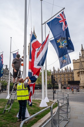 Flags Engineers Hang Flags British Overseas Editorial Stock Photo ...