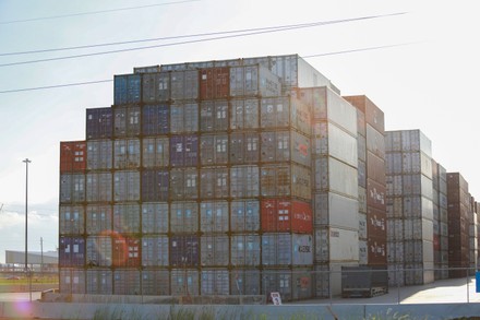 Piles Shipping Containers Seen Port Houston Editorial Stock Photo ...