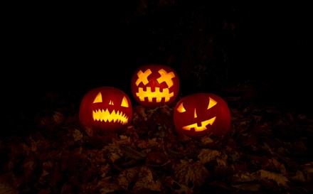 Glowing Pumpkins Night Pumpkin Face Carved Editorial Stock Photo ...
