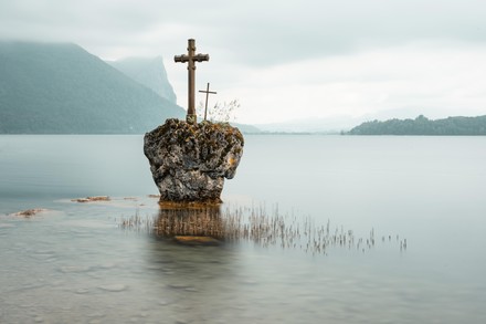 Cross Stone Boulder Limestone Stankt Gilgen Editorial Stock Photo ...