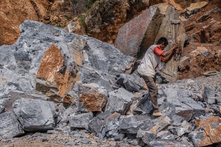 Stone Miner Breaks Huge Stone That Editorial Stock Photo - Stock Image ...
