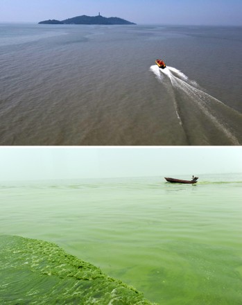 Combo Photo Shows Aerial View Boat Editorial Stock Photo - Stock Image ...