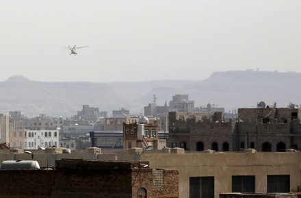 Houthisoperated Military Helicopter Flies Over Sanaa Editorial Stock ...