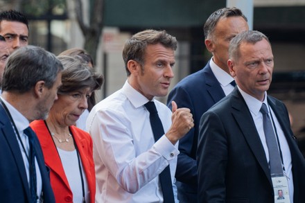 French President Emmanuel Macron Walking On Editorial Stock Photo ...
