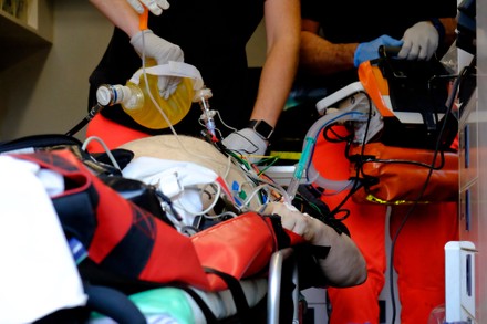 Paramedics Firefighters Providing Emergency Care Patient Editorial ...