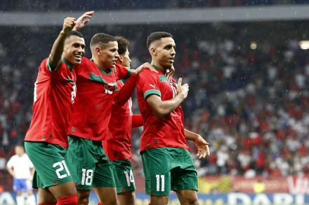 Moroccos Midfielder Abdelhamid Sabiri R Celebrates Editorial Stock ...