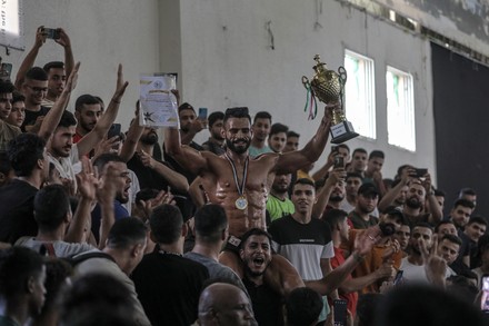 Winner Competition Celebrates Trophy After Bodybuilding Editorial Stock ...