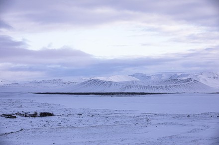 Snowcovered Extinct Volcano Hverfjall Blue Hour Editorial Stock Photo ...