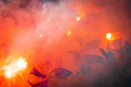 Rangers Fans Supporters Light Flares Before Editorial Stock Photo ...