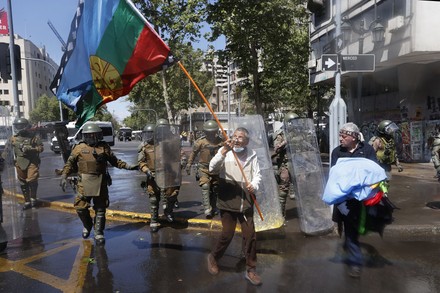 Man Holds Mapuche Flag During Protest Editorial Stock Photo - Stock ...