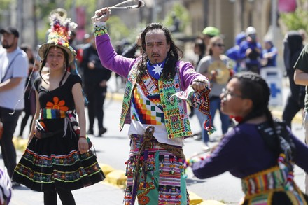 Demonstrators Dance During Protest By Mapuche Editorial Stock Photo ...
