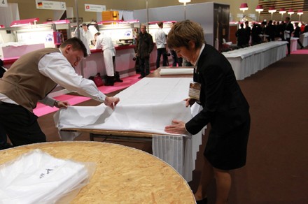 Waiters Install Tables Food Tastings During Editorial Stock Photo ...