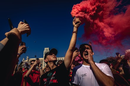Demonstrators Light Flares Protest Indivisibility Spain Editorial Stock ...