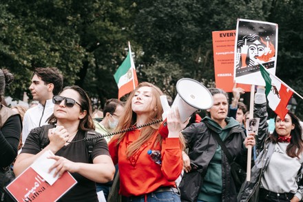 Woman Holding Loudspeaker Rally Solidarity Antigovernment Editorial ...