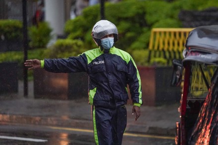 Traffic Policeman Controls Vehicles Rain Colombo Editorial Stock Photo ...