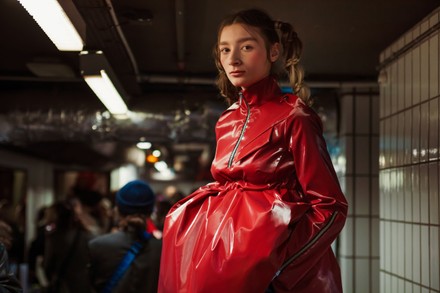 Model Wears Red Patent Leather Jacket Editorial Stock Photo - Stock ...