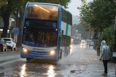 Bus Drives Through Large Puddle Sheffield Editorial Stock Photo - Stock ...