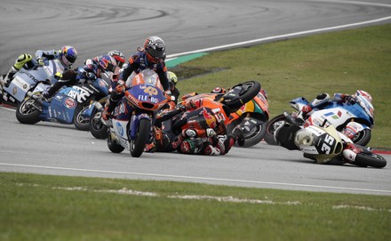 Moto2 Riders Crash During Moto 2 Editorial Stock Photo - Stock Image ...