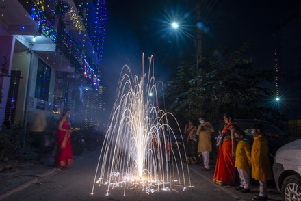People Seen Burning Fountain Crackers On Editorial Stock Photo - Stock ...