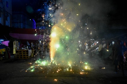 Childrens Seen Bursting Firecrackers During Diwali Editorial Stock ...