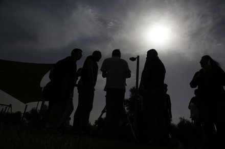During Partial Solar Eclipse Moon Covers Editorial Stock Photo - Stock ...