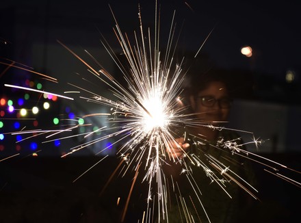 People Burn Firecrackers On Diwali Dwarka Editorial Stock Photo - Stock ...