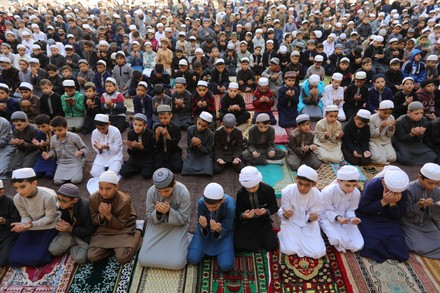 Palestinian Students Dressed Sharia Uniform Pray Editorial Stock Photo ...