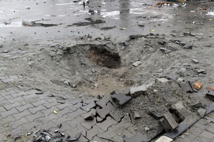 Crater Fragment Russian Missile Pictured Destroyed Editorial Stock ...