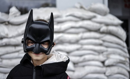 Sevenyearold Bogdan Wears Batman Mask Front Editorial Stock Photo ...