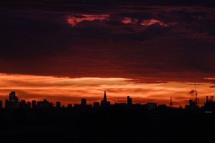 Londoners Wake Deep Red Sunrise On Editorial Stock Photo - Stock Image ...