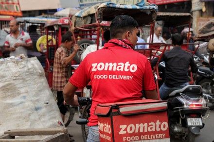 Zomato Food Delivery Boy Rides Bike Editorial Stock Photo - Stock Image ...
