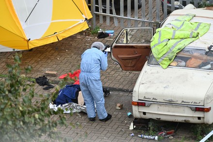 Forensic Police Officer Investigates Body Dead Editorial Stock Photo ...