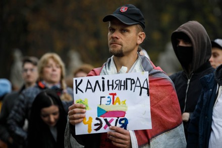 Man Holds Placard Meme Title Kaliningrad Editorial Stock Photo - Stock ...