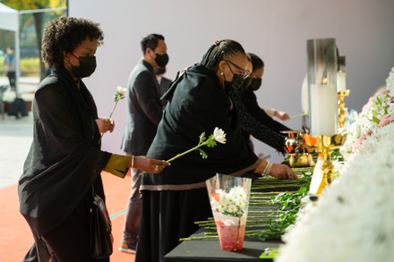 Woman Touches Portrait Victim Mourning Altar Editorial Stock Photo ...
