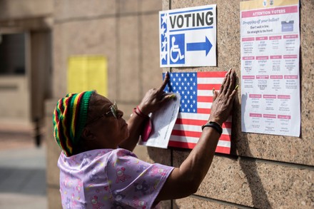 Polling Station Worker Displays Posters Entrance Editorial Stock Photo ...
