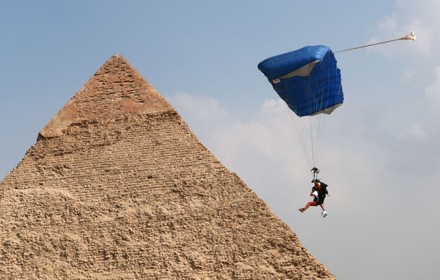 Skydiver Flies Over Great Pyramids During Editorial Stock Photo - Stock ...