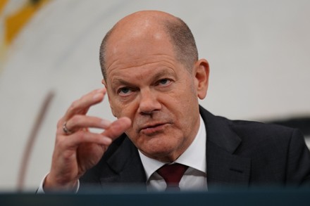 German Chancellor Olaf Scholz Gestures During Editorial Stock Photo ...