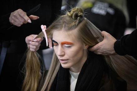 Makeup Artists Styling Models Hair Backstage Editorial Stock Photo ...