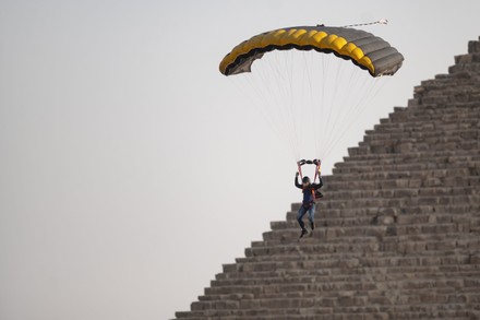Skydivers Fly Over Pyramids Giza During Editorial Stock Photo - Stock ...