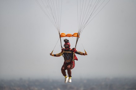 Skydivers Fly Over Pyramids Giza During Editorial Stock Photo - Stock ...