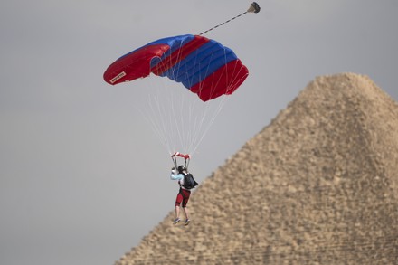 Skydivers Fly Over Pyramids Giza During Editorial Stock Photo - Stock ...