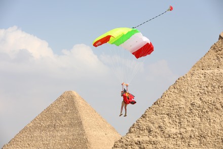 Skydiver Flies By Pyramids During Skydiving Editorial Stock Photo ...