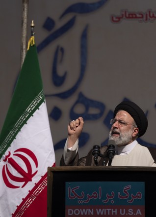 Iranian President Ebrahim Raisi Gestures While Editorial Stock Photo ...