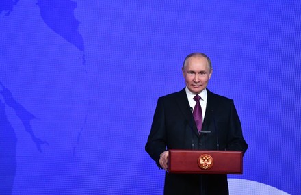 Russian President Vladimir Putin Delivers Speech Editorial Stock Photo ...