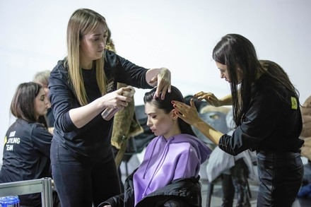 Makeup Artists Styling Models Hair Backstage Editorial Stock Photo ...