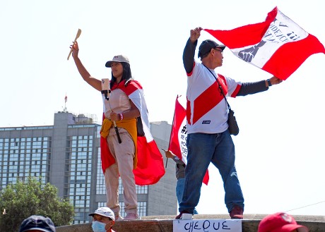Demonstrators Waving Peruvian Flags When Thousands Editorial Stock ...