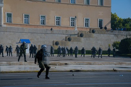 Riot Policeman Retreats After Throwing Teargas Editorial Stock Photo ...